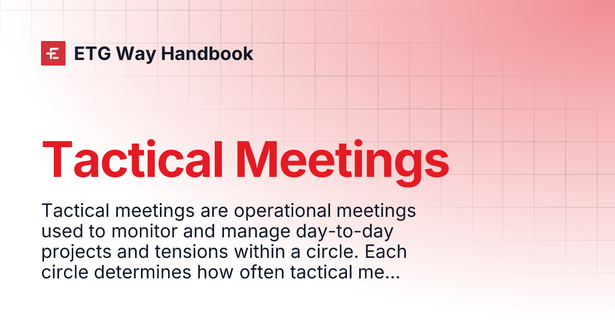 Tactical Meetings | ETG Way Handbook